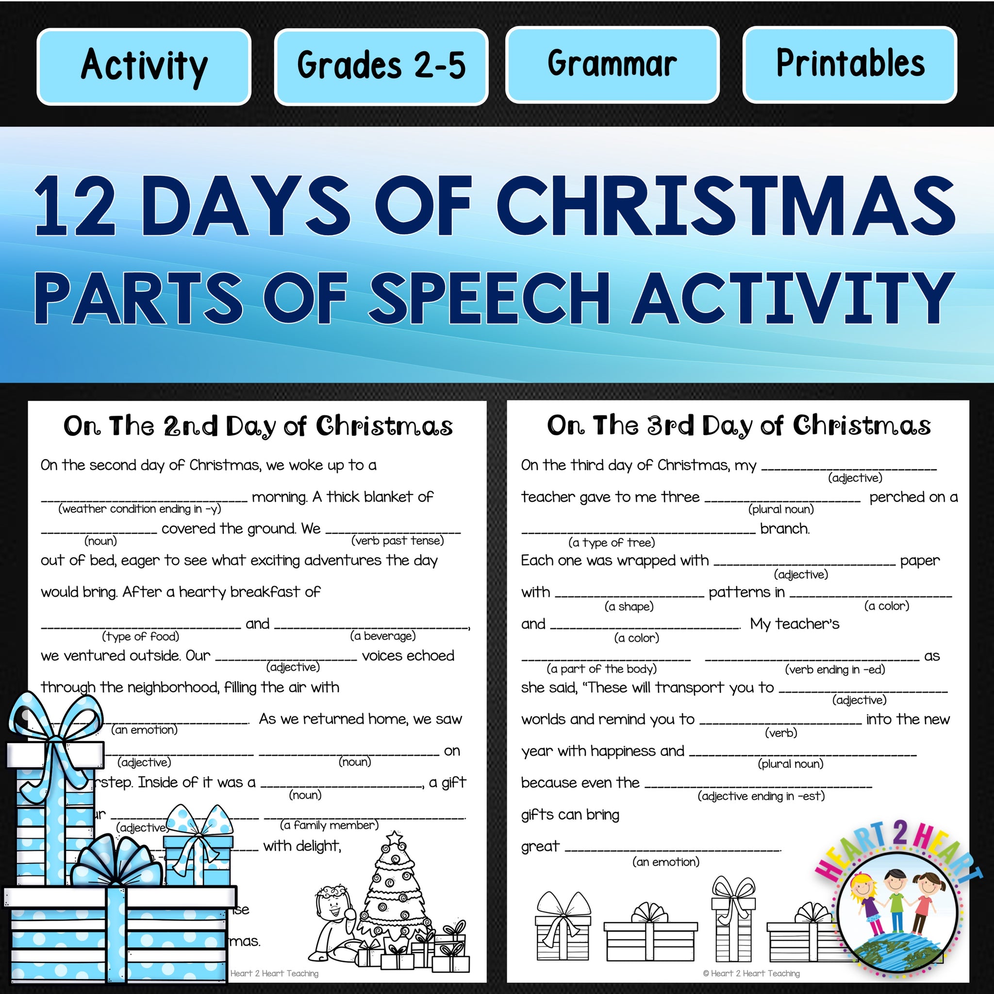 12 Days of Christmas Parts of Speech & Grammar Review Activities ...