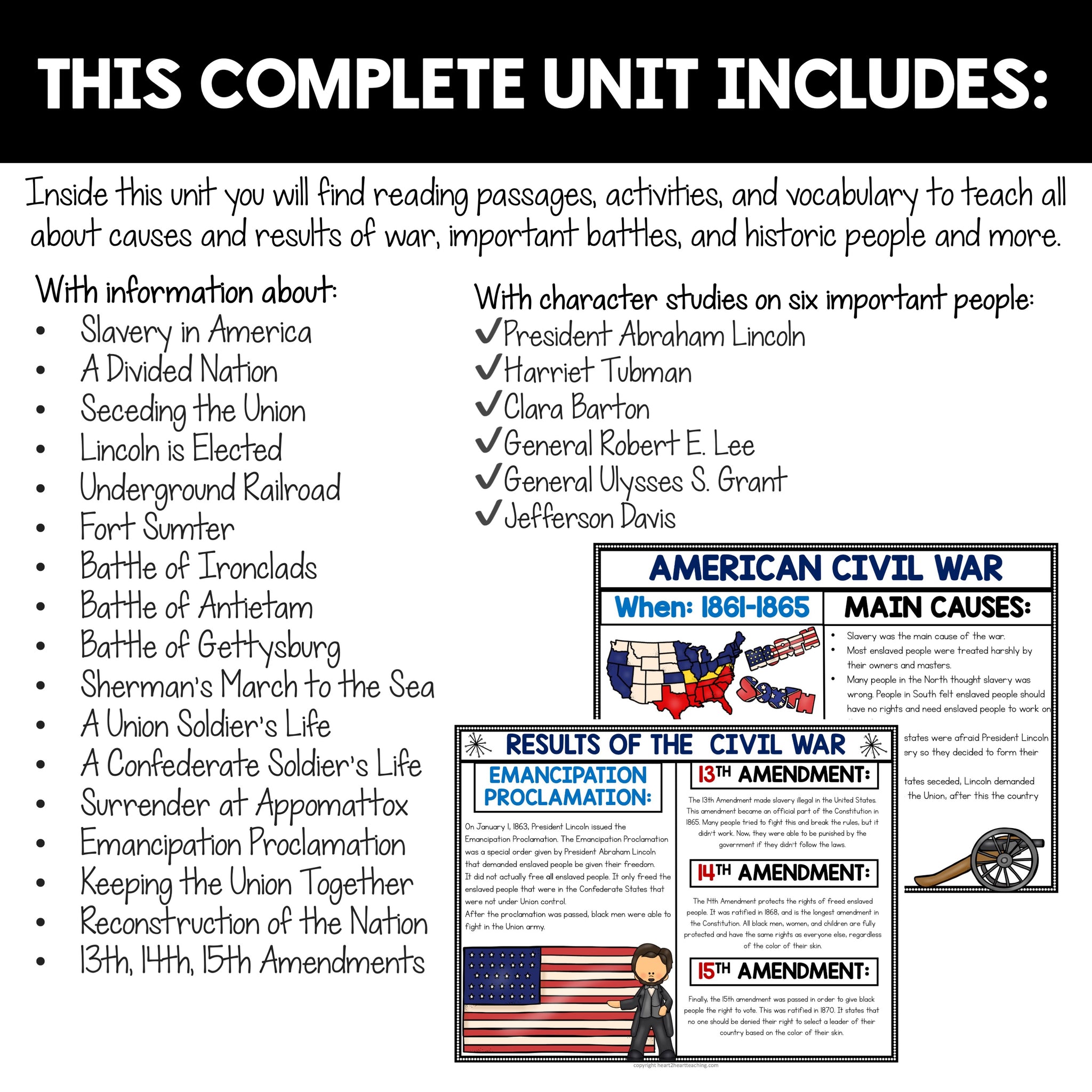 American Civil War Complete Unit with Abraham Lincoln, Harriet Tubman ...