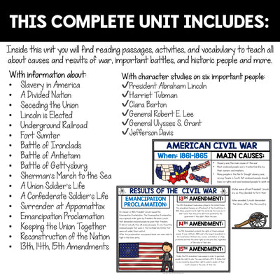 American Civil War Complete Unit with Abraham Lincoln, Harriet Tubman ...