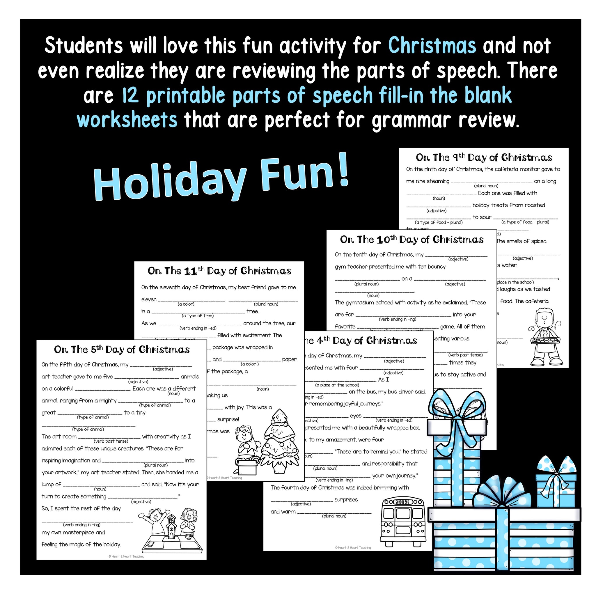 12 Days of Christmas Parts of Speech & Grammar Review Activities ...