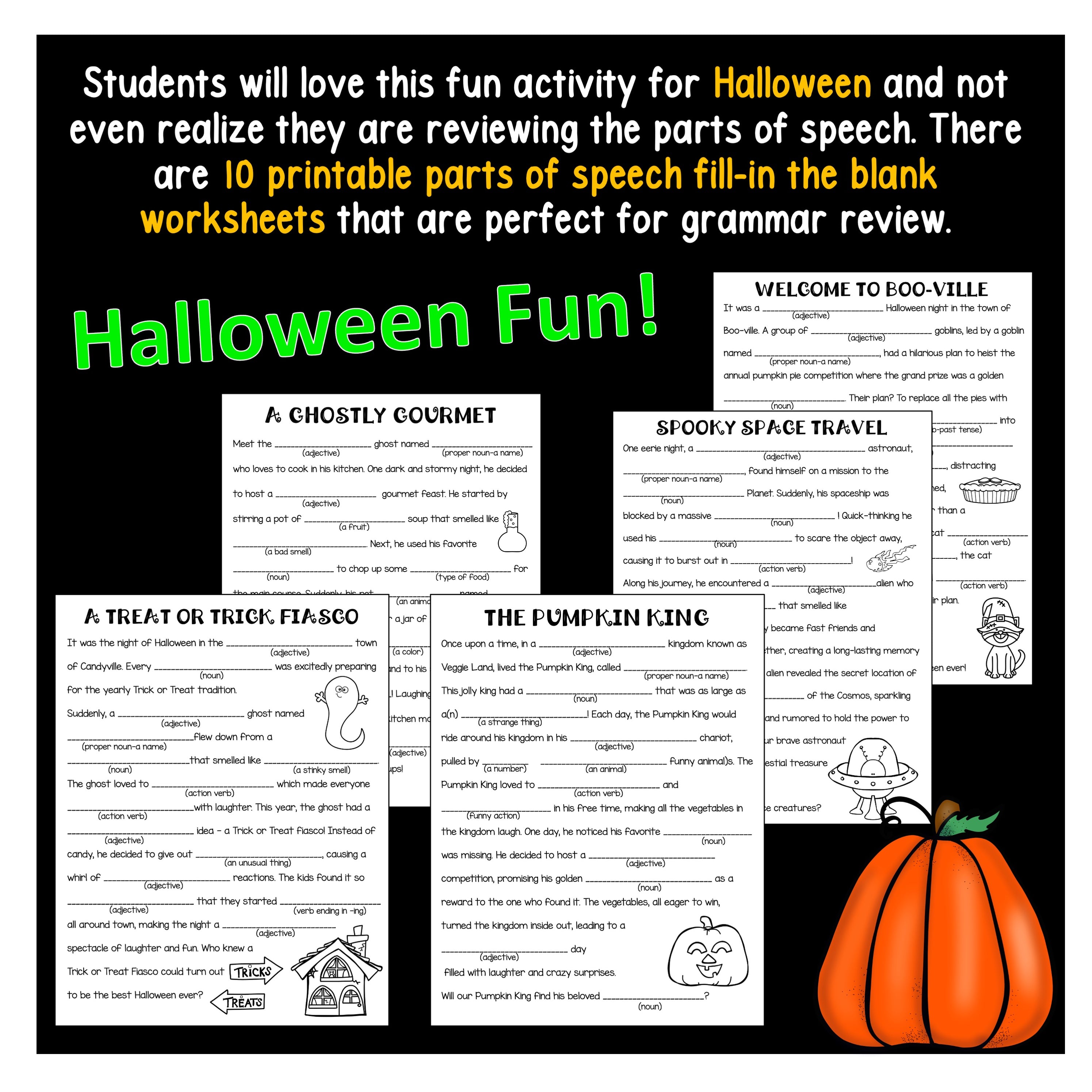 Halloween Parts of Speech & Grammar Review Activities – Heart 2 Heart ...