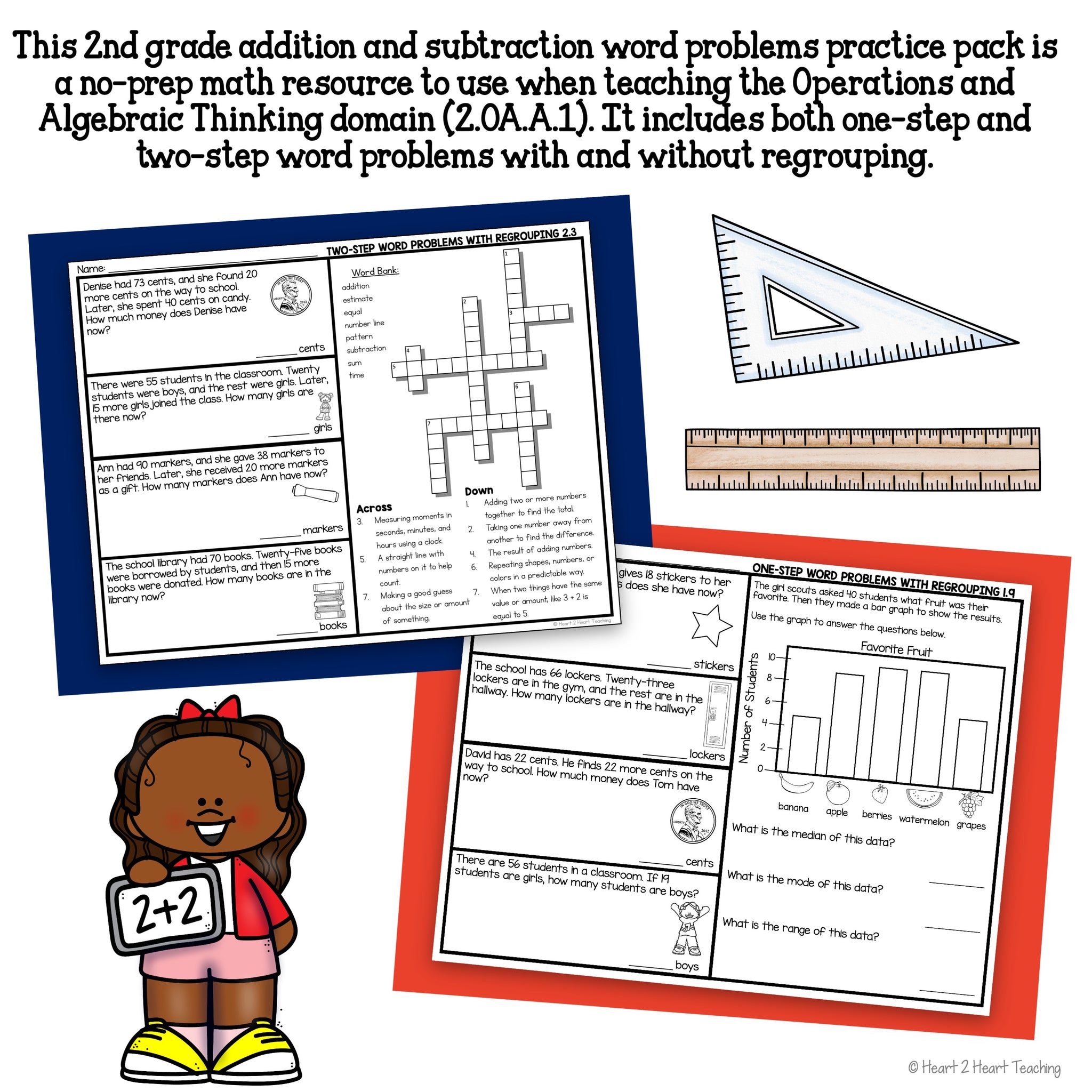 Grade 2 Addition and Subtraction Word Problems Back to School Math Pra ...