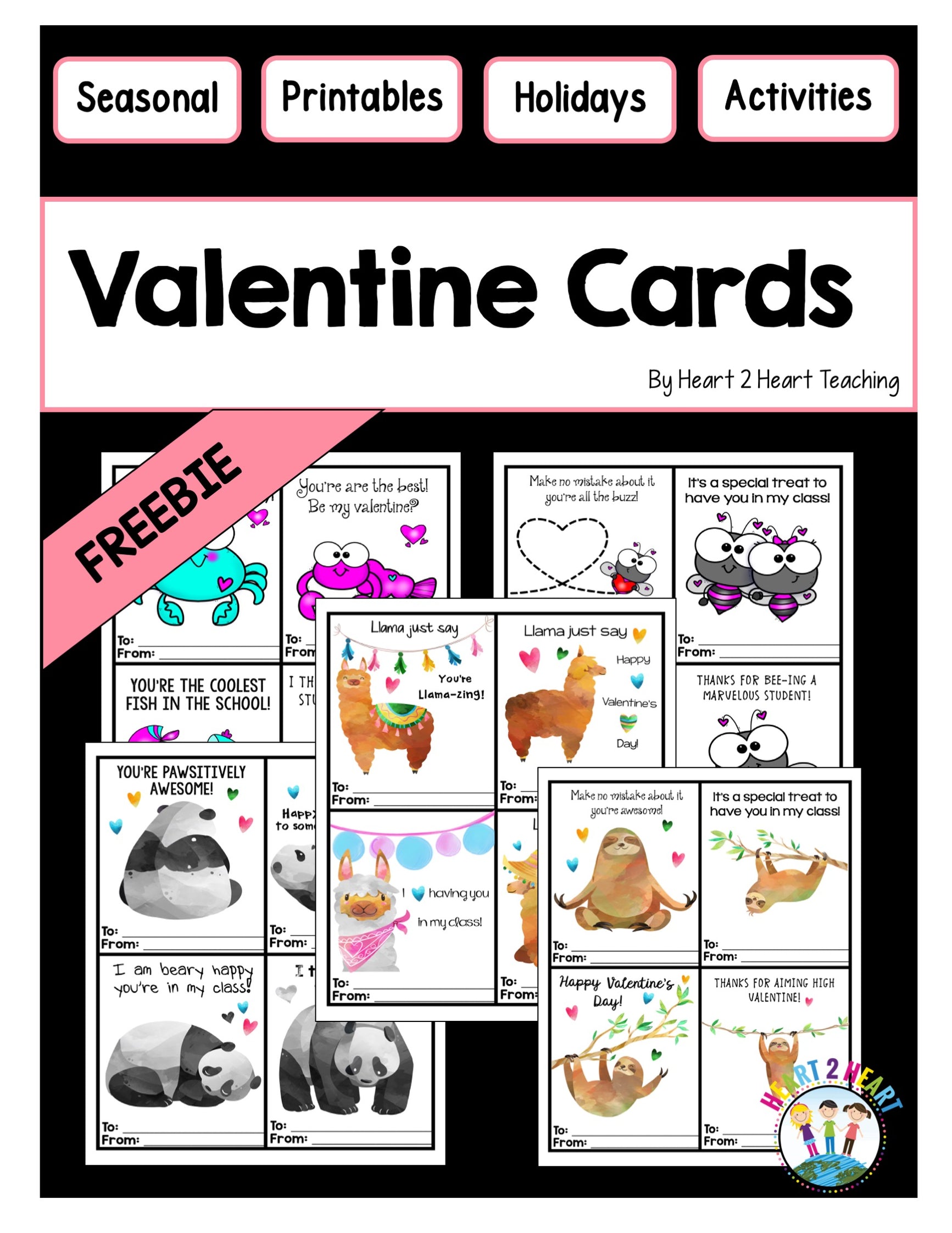 Llamas, Sloths, and Panda Bear Valentine Cards Freebie (Ink-savers ...