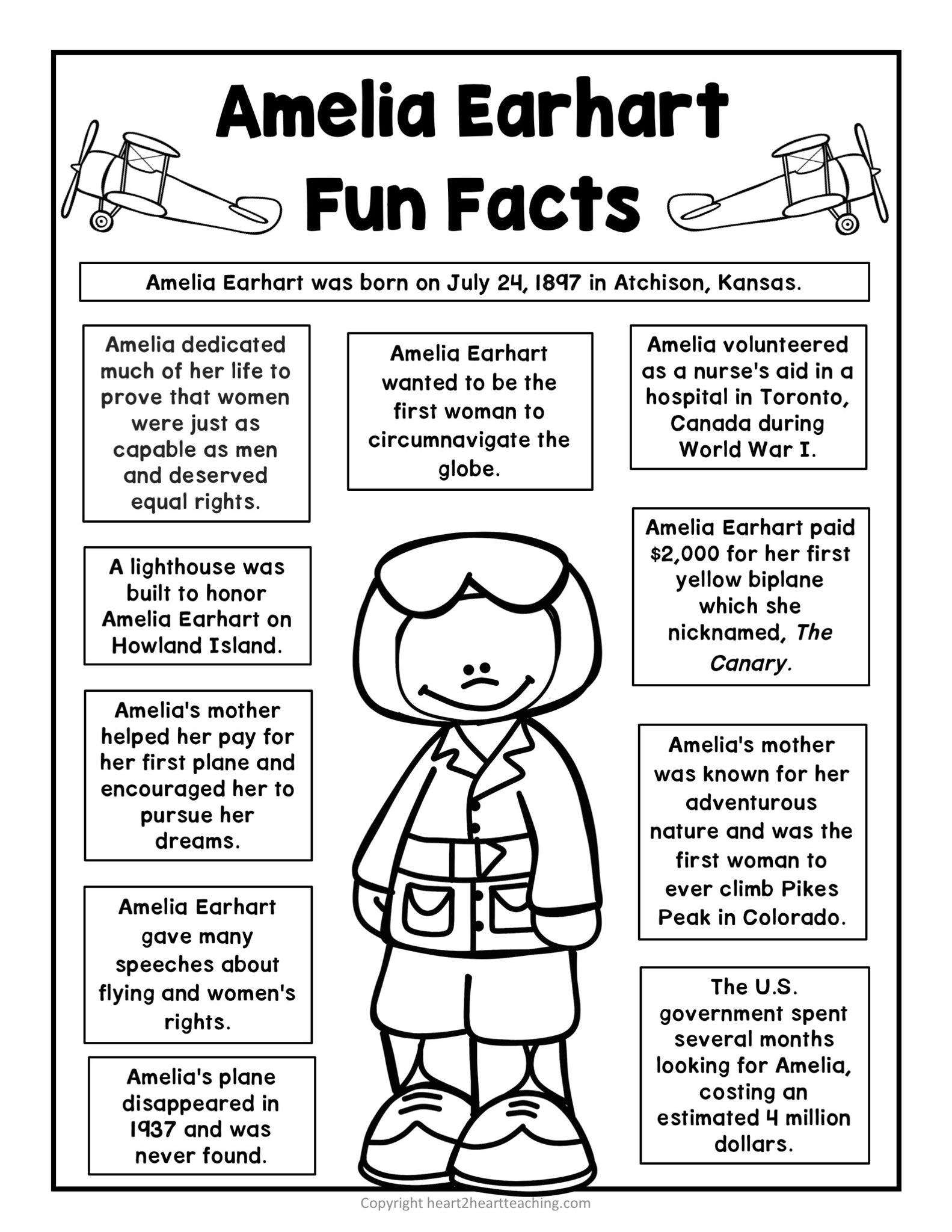 The Life Story of Amelia Earhart Freebie – Heart 2 Heart Teaching