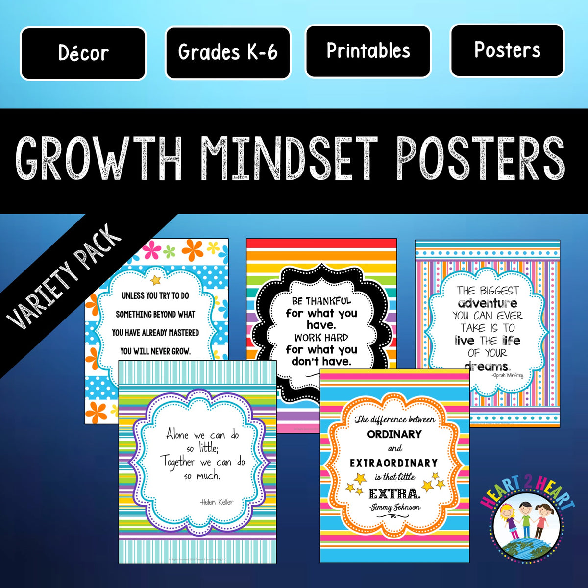 Growth Mindset Posters Variety Pack of 30 – Heart 2 Heart Teaching