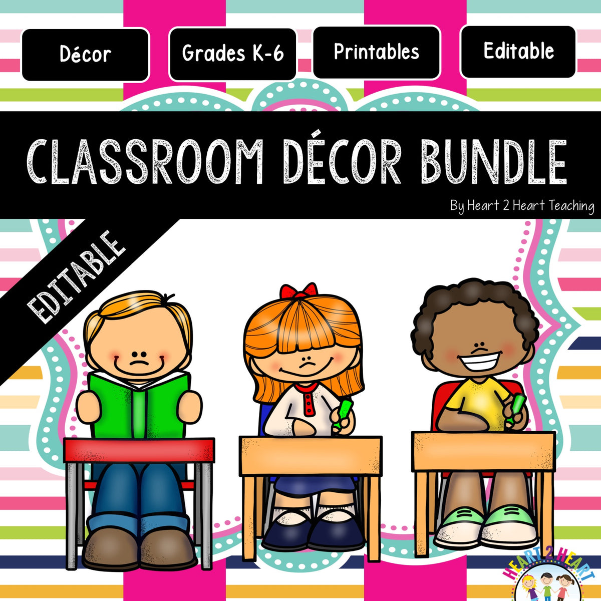 Gold, Blue, Lime Green, and Pink Striped Classroom Decor Pack #14: All ...
