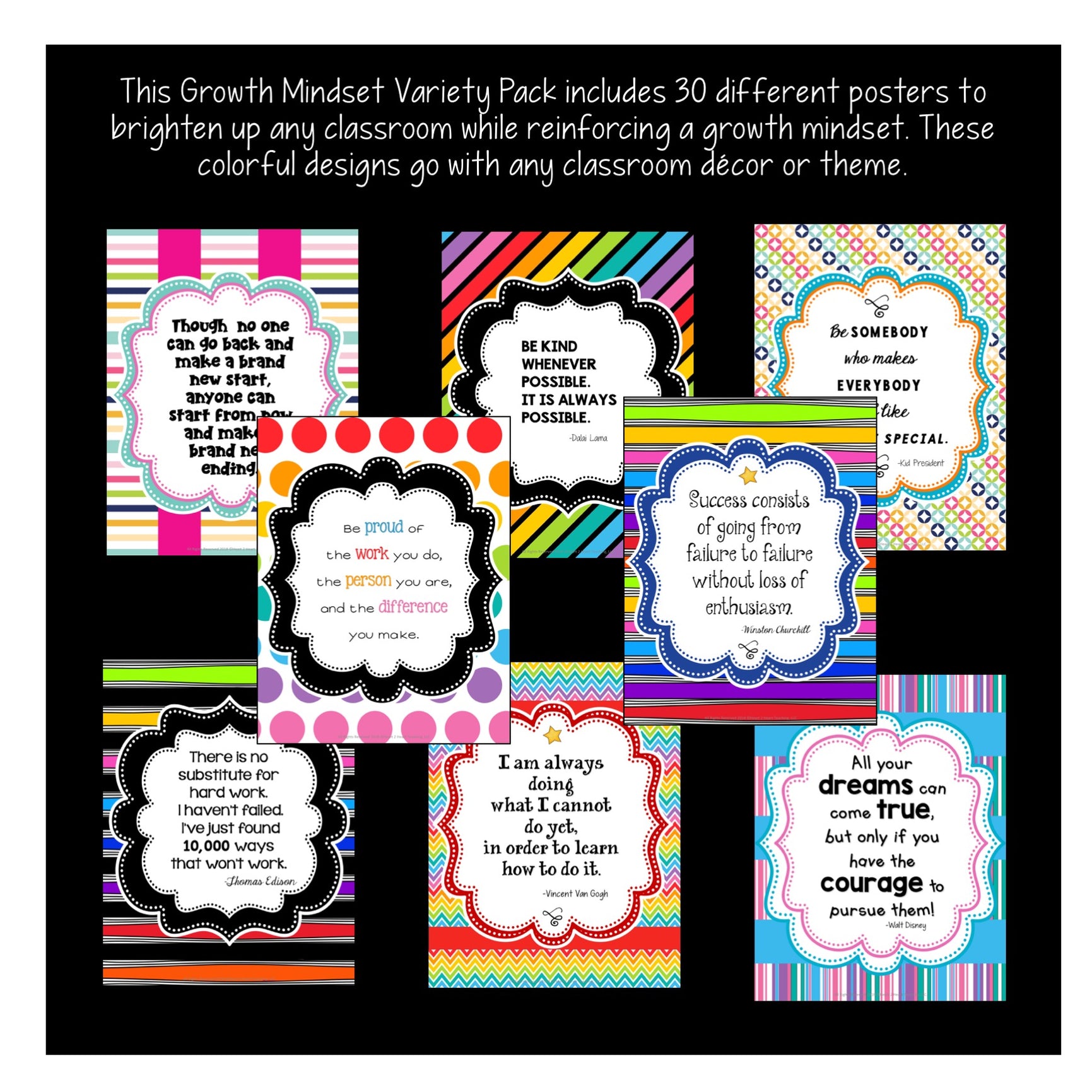 Growth Mindset Posters Variety Pack of 30 – Heart 2 Heart Teaching