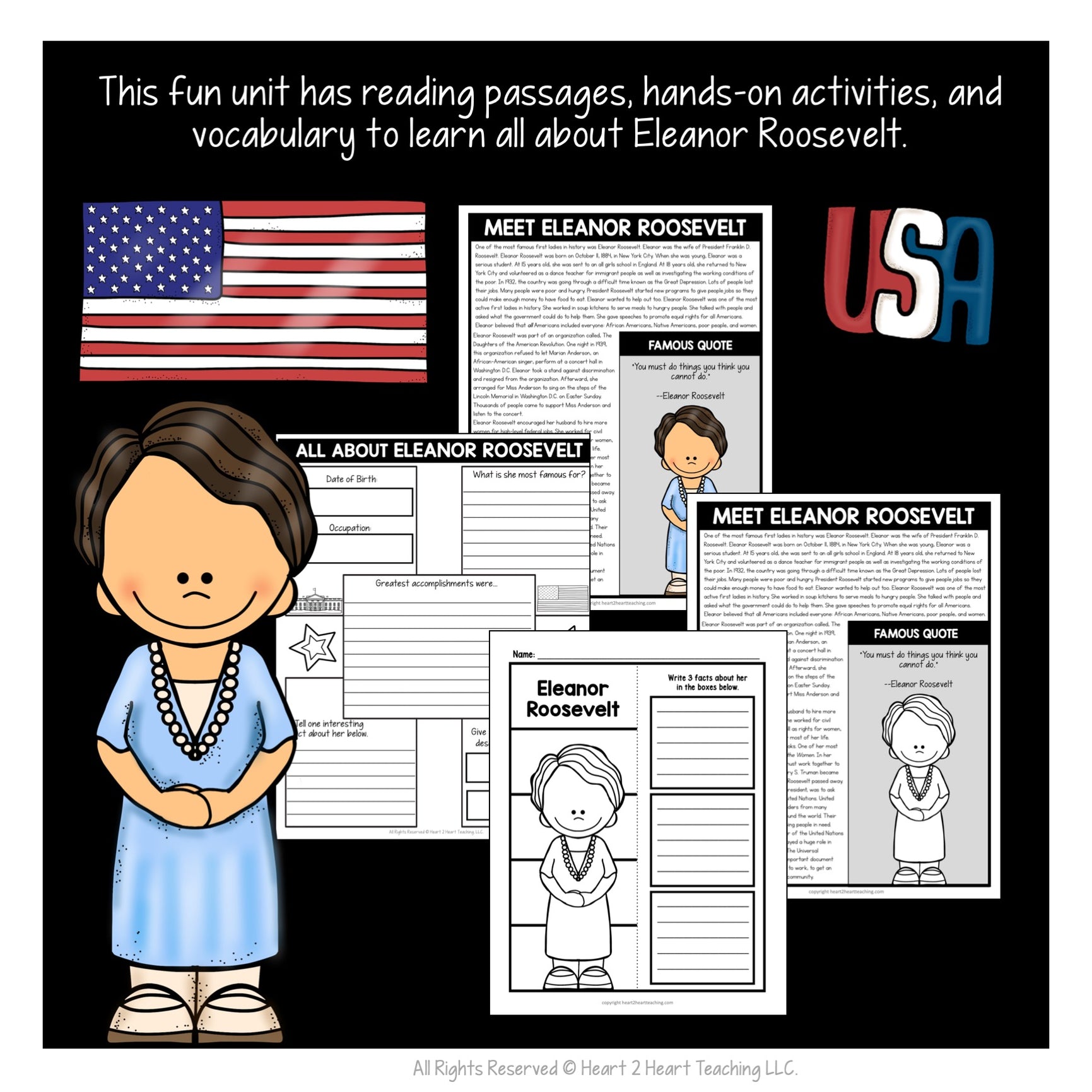 The Life Story of Eleanor Roosevelt Activity Pack – Heart 2 Heart Teaching