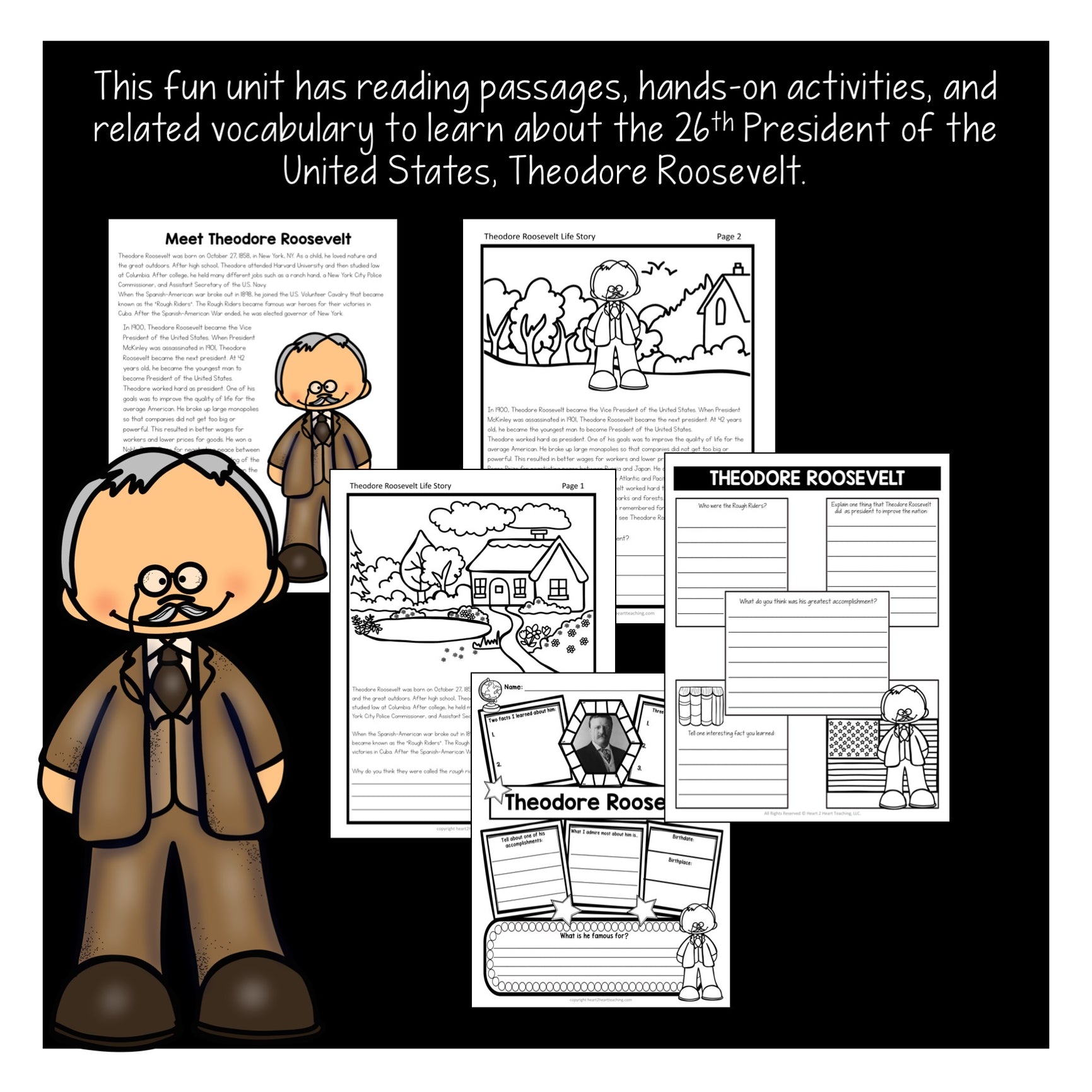 The Life Story of Theodore Roosevelt Activity Pack – Heart 2 Heart Teaching