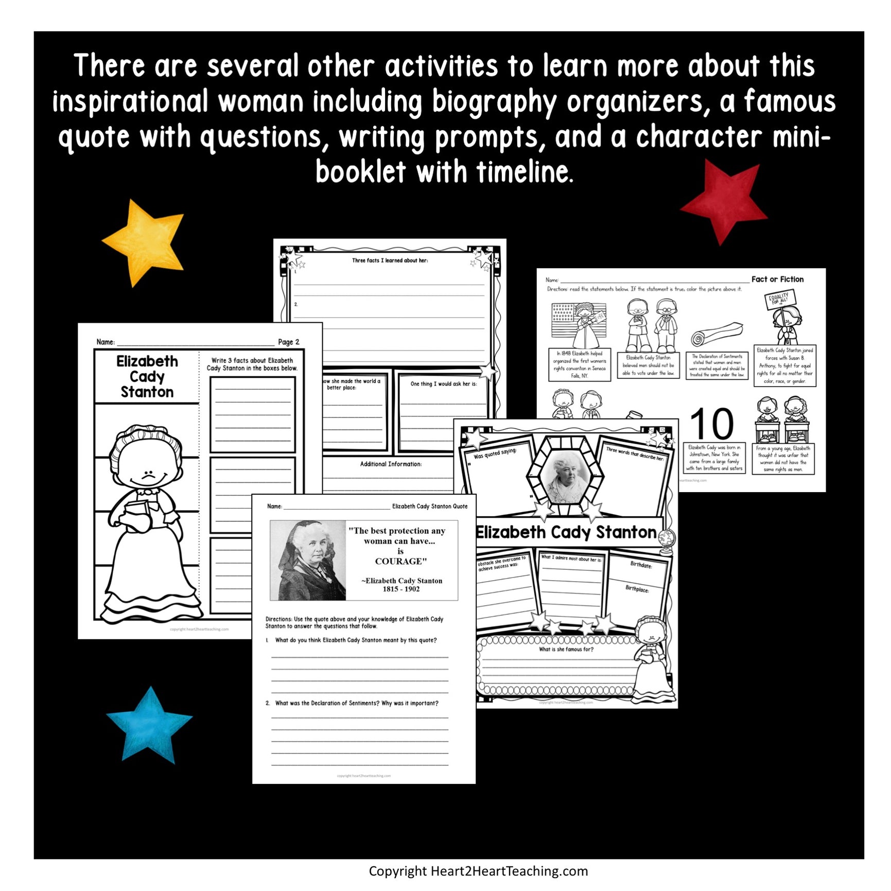The Life Story of Elizabeth Cady Stanton Activity Pack – Heart 2 Heart ...