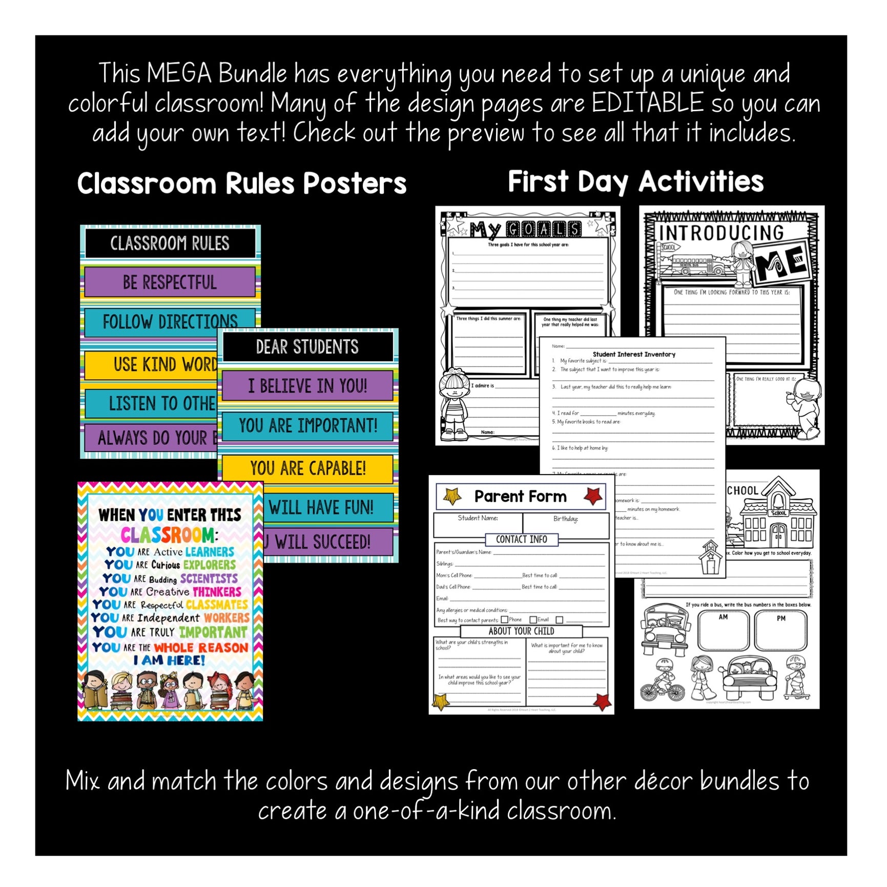 Turquoise, Lime Green, Purple Striped Classroom Decor Pack #13: Everyt ...