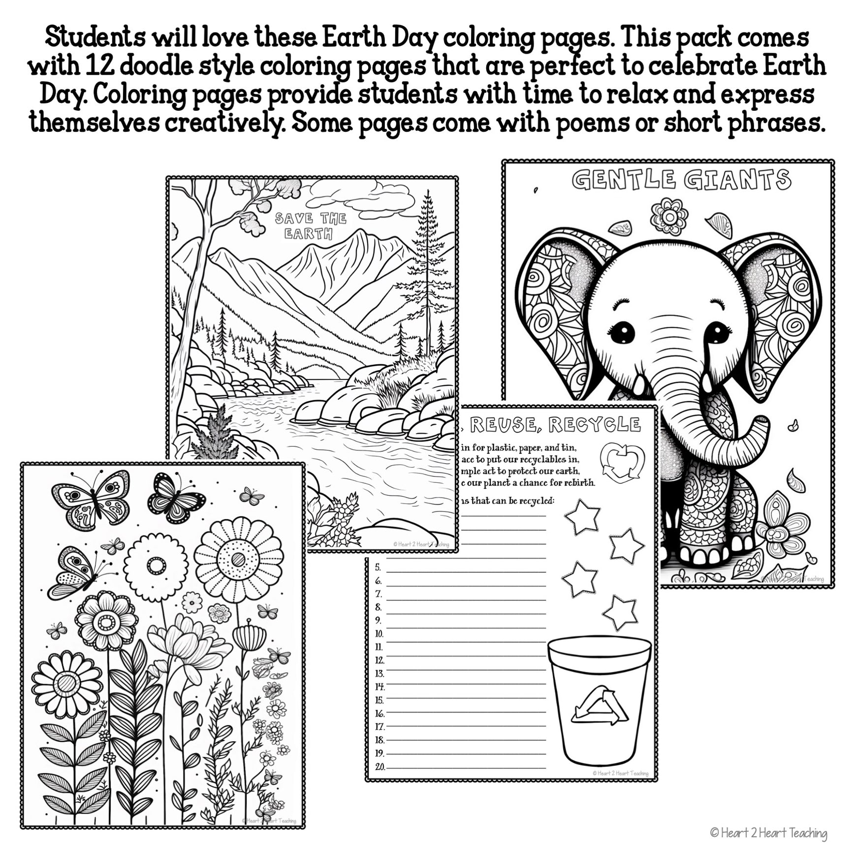 Earth Day Doodle Coloring Pages – Heart 2 Heart Teaching