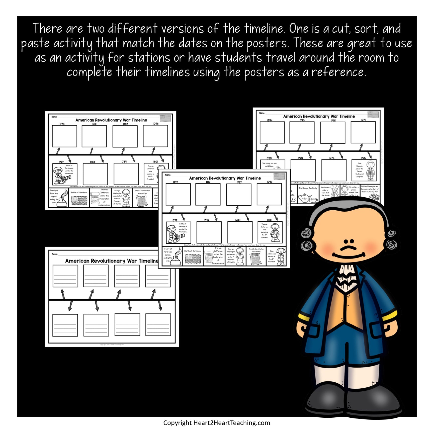 Revolutionary War Timeline Activities and Bulletin Board Kit – Heart 2 ...