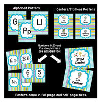 Turquoise, Lime Green, Purple Striped Classroom Decor Pack #13: Everyt ...