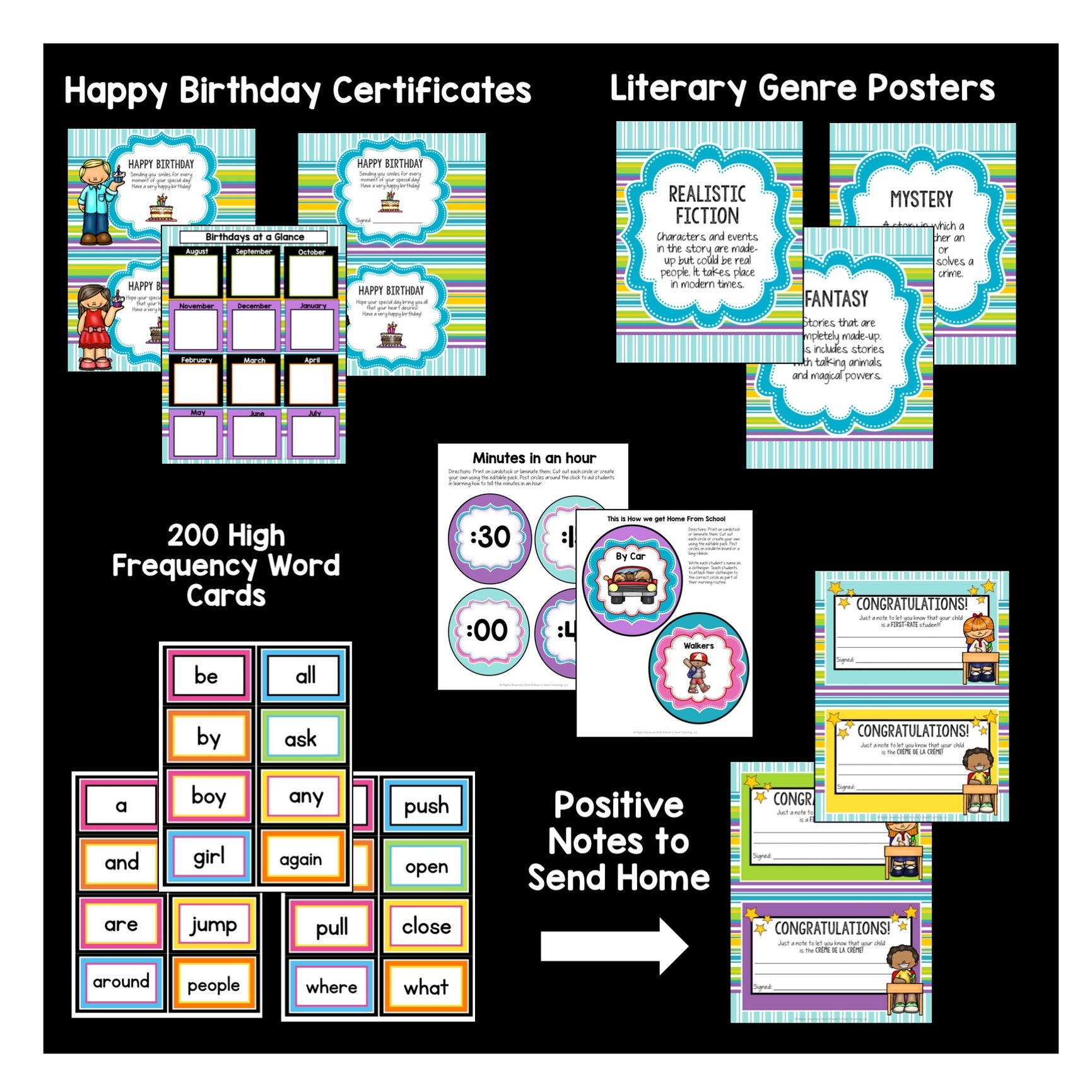 Turquoise, Lime Green, Purple Striped Classroom Decor Pack #13: Everyt ...