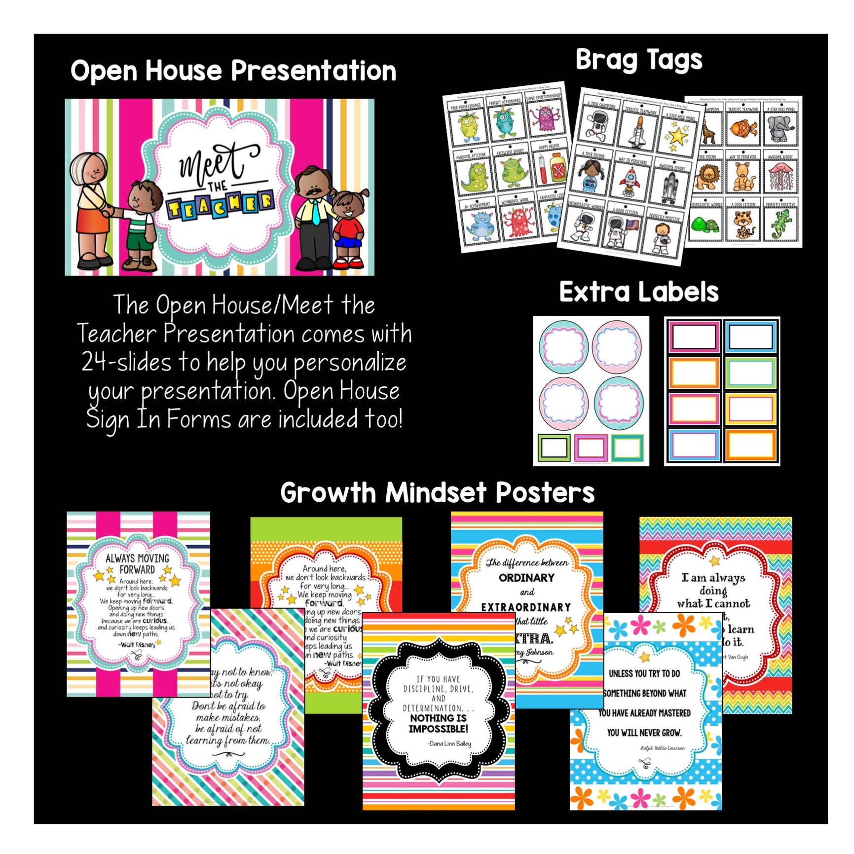 Gold, Blue, Lime Green, and Pink Striped Classroom Decor Pack #14: All ...