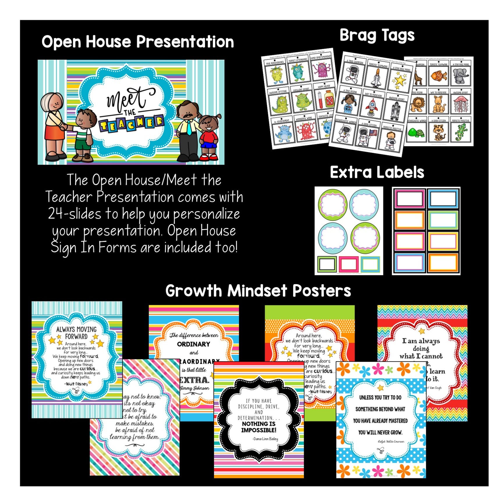 Turquoise, Lime Green, Purple Striped Classroom Decor Pack #13: Everyt ...